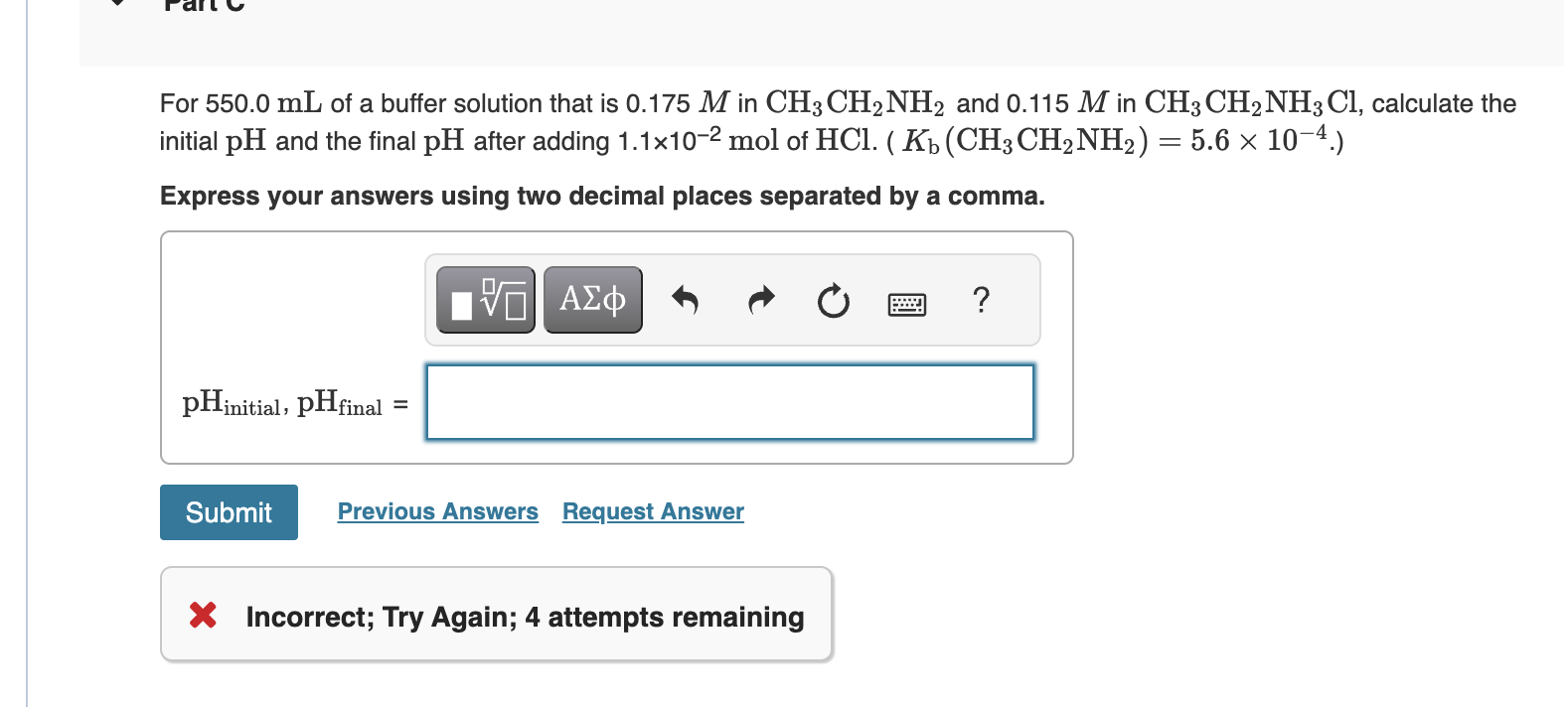 Solved For 550.0 mL of a buffer solution that is 0.175M in | Chegg.com
