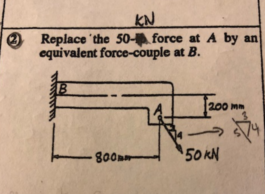 Solved Replace the 50 KN force at A by an equivalent | Chegg.com