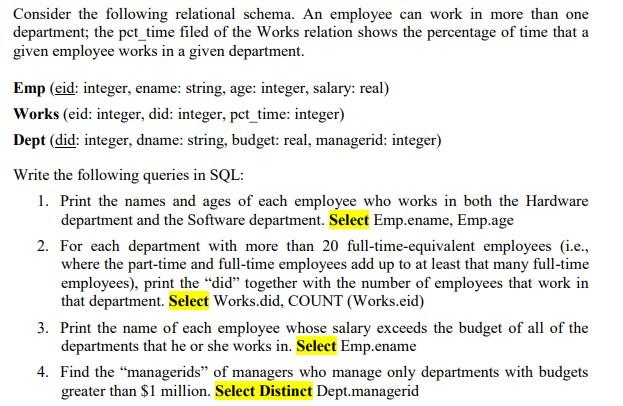 Solved Consider the following relational schema. An employee | Chegg.com