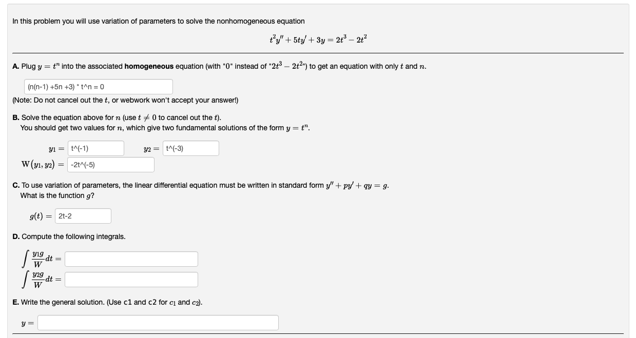 Solved In this problem you will use variation of parameters | Chegg.com