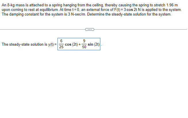 Solved An 8-kg mass is attached to a spring hanging from the | Chegg.com