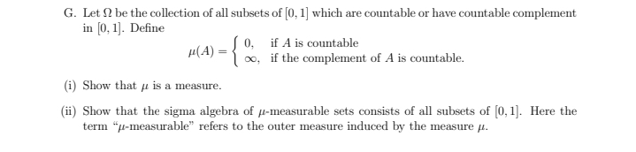 Solved G. ﻿Let Ω ﻿be the collection of all subsets of 0,1 | Chegg.com