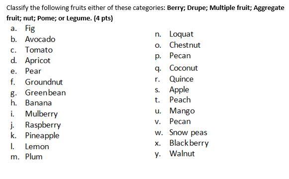 Solved r. Classify the following fruits either of these | Chegg.com