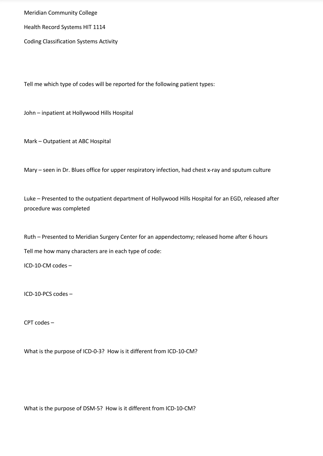 Solved Meridian Community College Health Record Systems HIT | Chegg.com