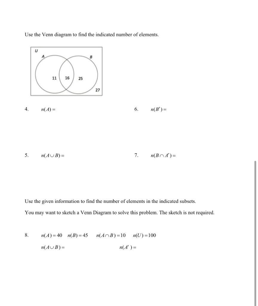 Solved Use the Venn diagram to find the indicated number of | Chegg.com