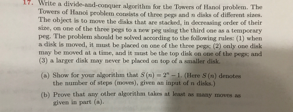 (Solved) : 17 Write Divide Conquer Algorithm Towers Hanoi Problem ... (Solved) : 17 Write Divide Conquer Algorithm Towers Hanoi Problem ...