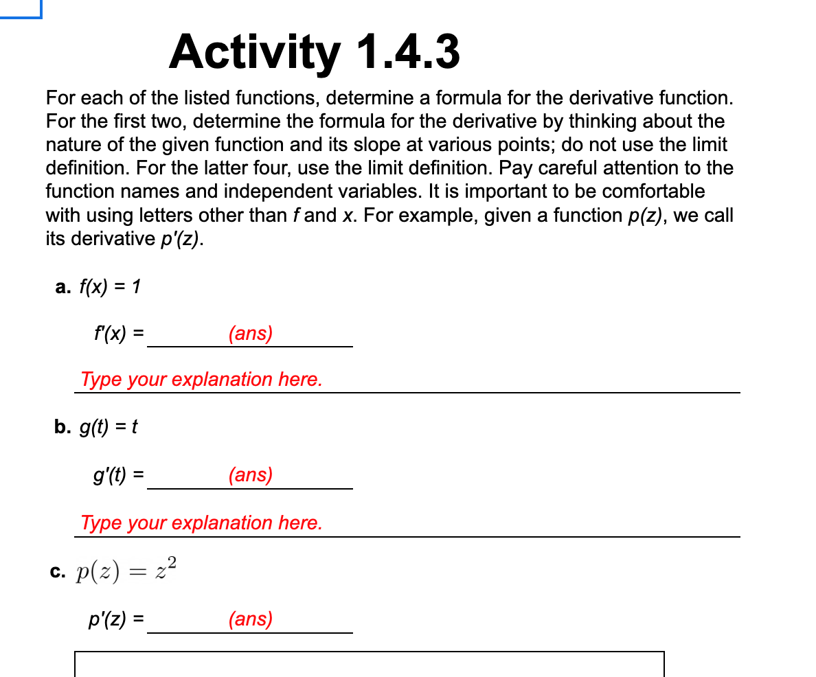 Solved Activity 1.4.3 For each of the listed functions, | Chegg.com