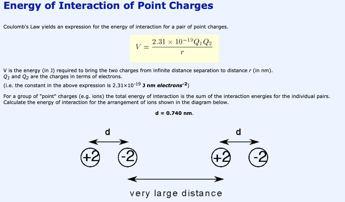 Solved Energy of Interaction of Point Charges Coulomb's Law | Chegg.com