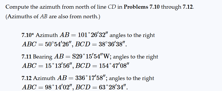 Solved Compute the azimuth from north of ﻿line CDAB are also | Chegg.com