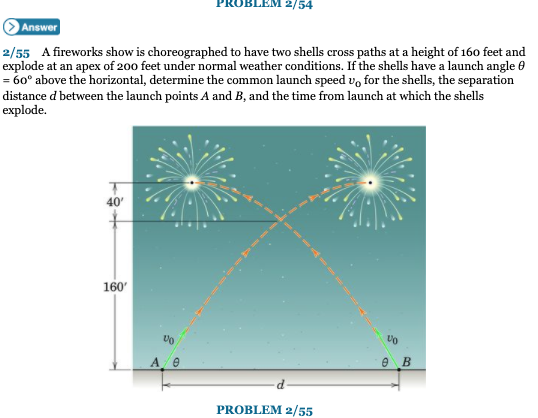 Solved ROBLEM 2/54 Answer 2/55 A fireworks show is | Chegg.com