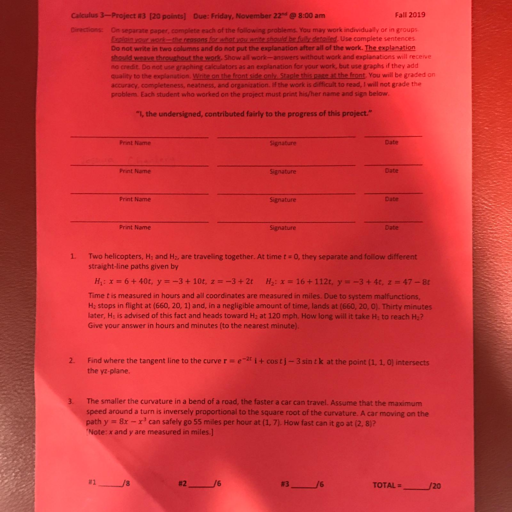 Calculus 3--Project #3 [20 points] Due: Friday, | Chegg.com