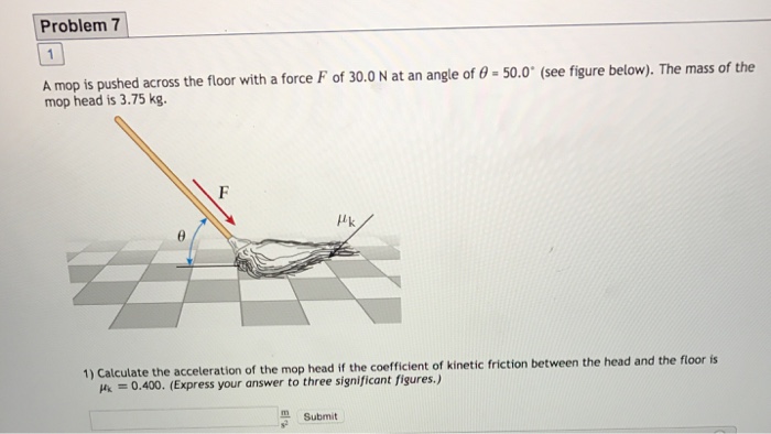 Solved A mop is pushed across the floor with a force F of | Chegg.com