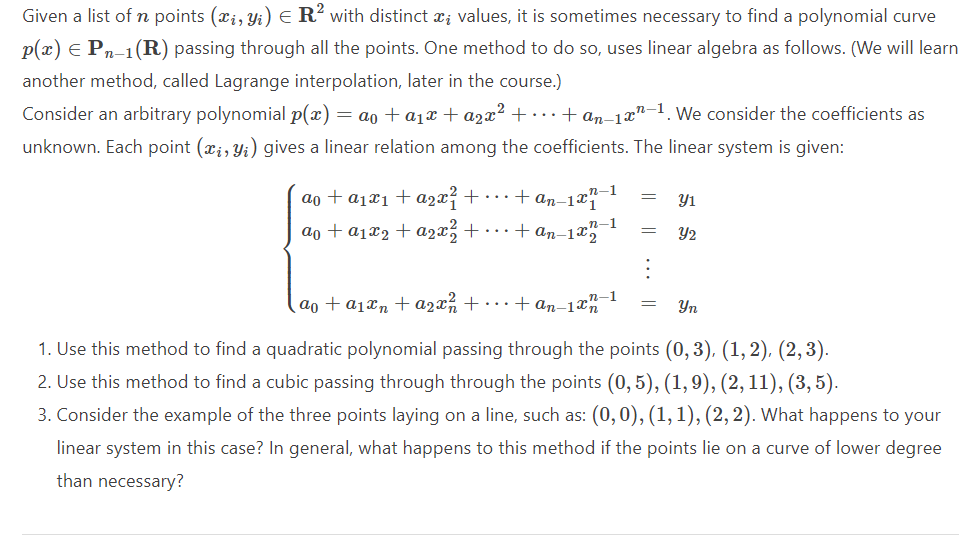 Solved Given a list of n points (xi,yi)∈R2 with distinct xi | Chegg.com