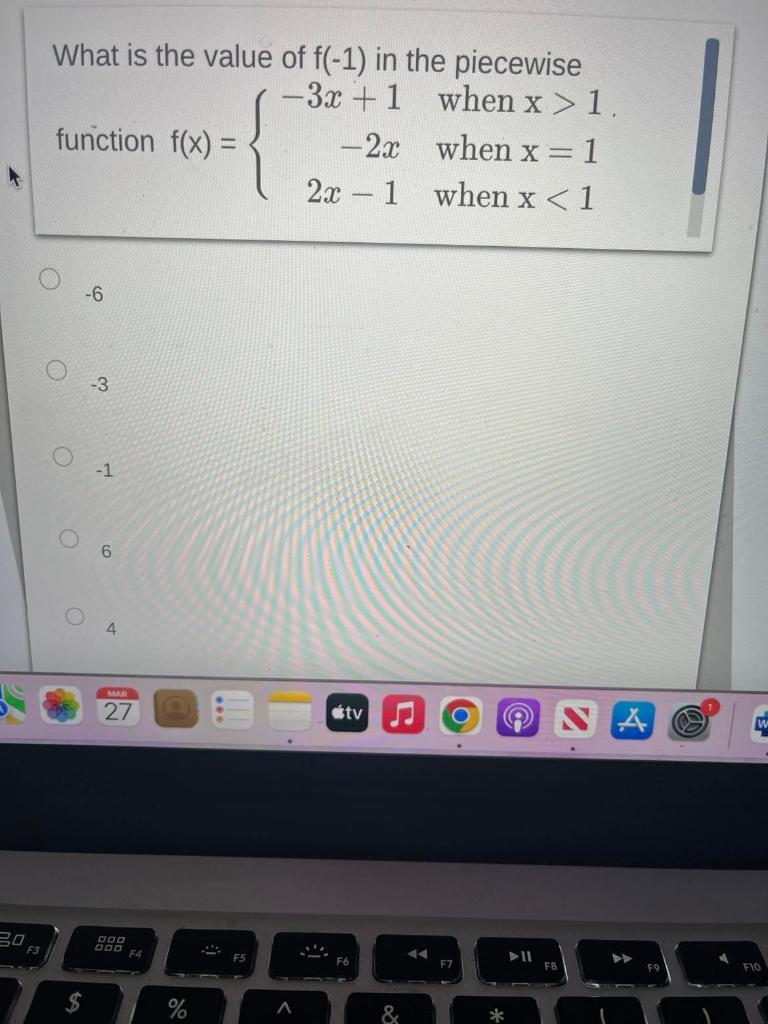 Solved What is the value of f(−1) in the piecewise function | Chegg.com