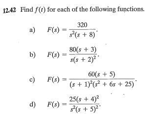 Solved 12.42 Find f (t) for each of the following | Chegg.com