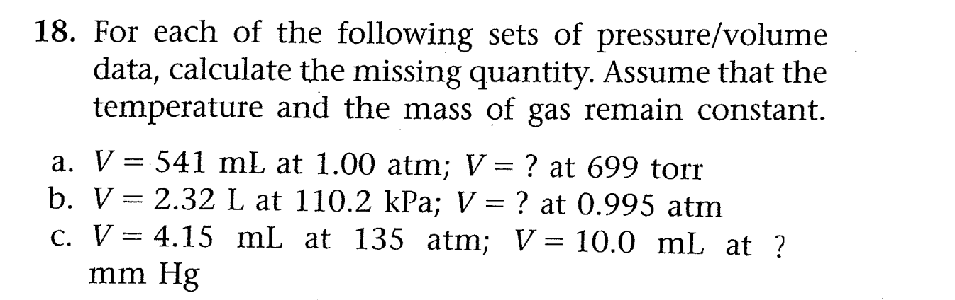 Solved 18. For each of the following sets of pressure/volume | Chegg.com