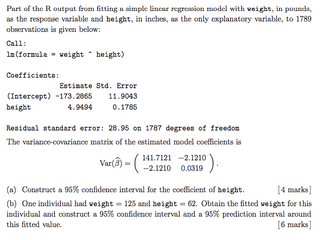 Solved Part of the Routput from fitting a simple linear | Chegg.com