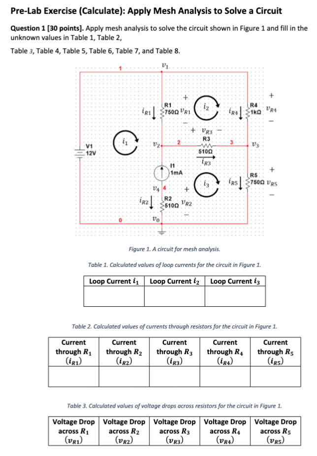 Solved Pre-Lab Exercise (Calculate): Apply Mesh Analysis to | Chegg.com