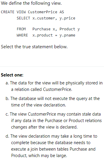 Solved We define the following view. CREATE VIEW Customer | Chegg.com