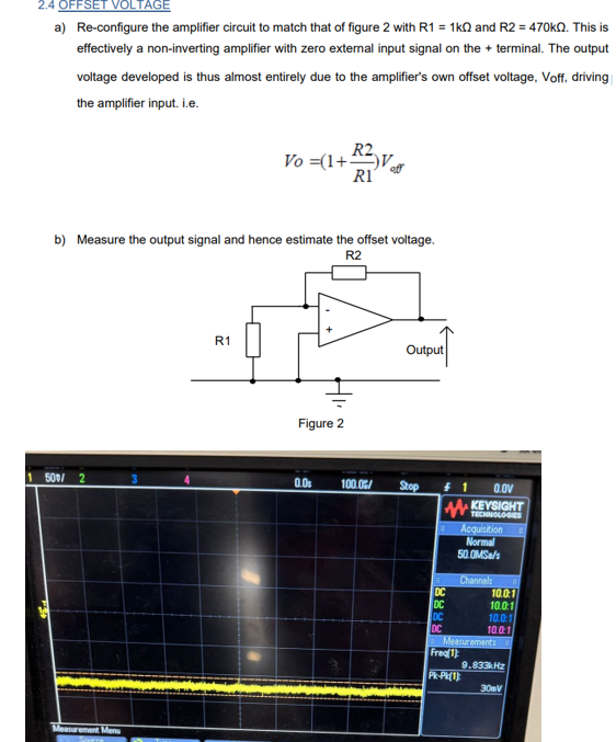 Solved 2.4 ﻿OFFSET VOLTAGEaR1=1kΩand R2=470kΩ. ﻿This | Chegg.com
