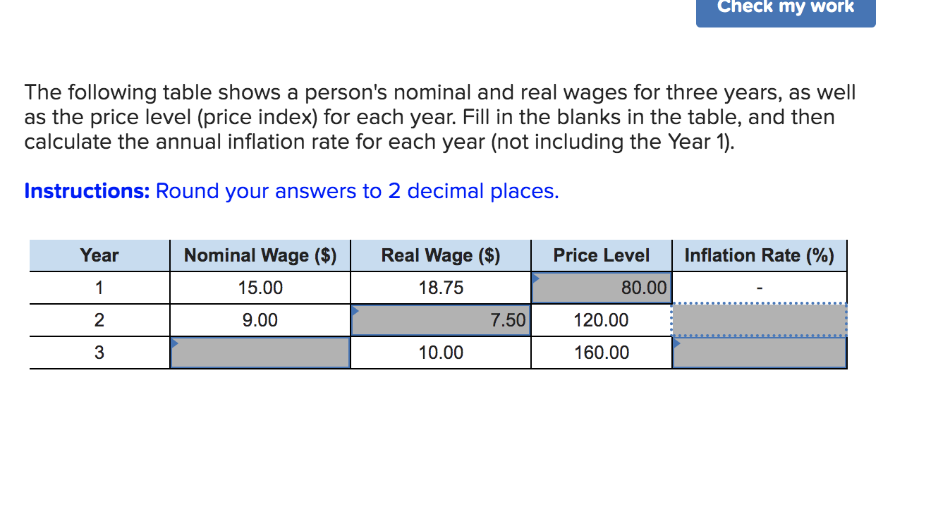 Solved The following table shows a person's nominal and real | Chegg.com