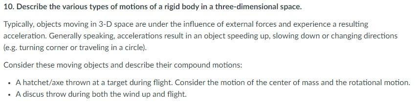 Solved 10. Describe the various types of motions of a rigid | Chegg.com
