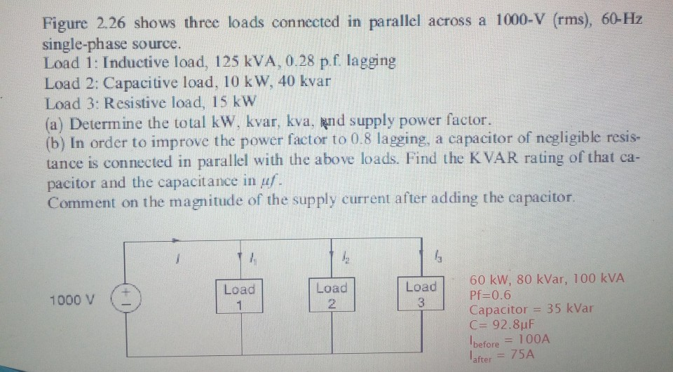 Solved Figure 2.26 shows three loads connected in parallel | Chegg.com