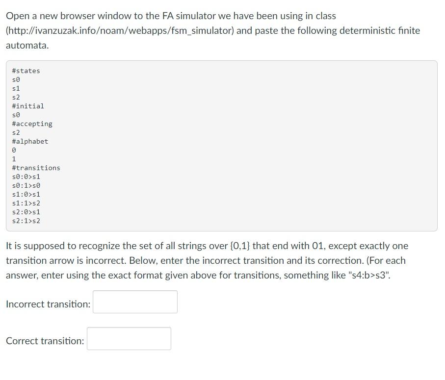 Solved Open a new browser window to the FA simulator we have | Chegg.com
