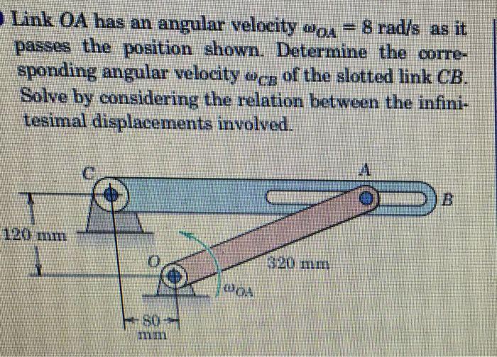 Solved Link OA has an angular velocity won = 8 rad/s as it / | Chegg.com