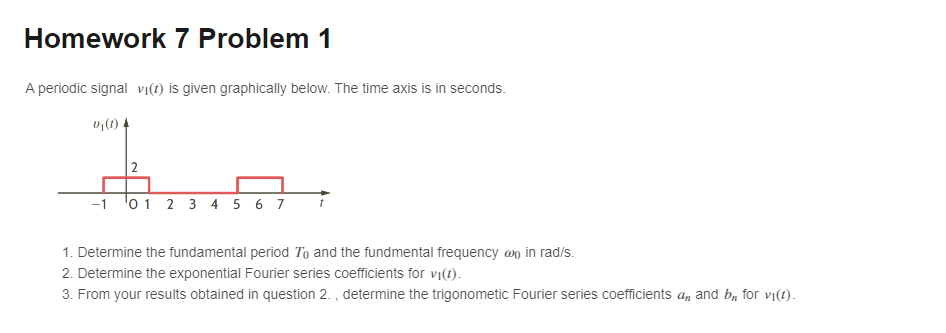 Solved Homework 7 ﻿Problem 1A periodic signal v1(t) ﻿is | Chegg.com