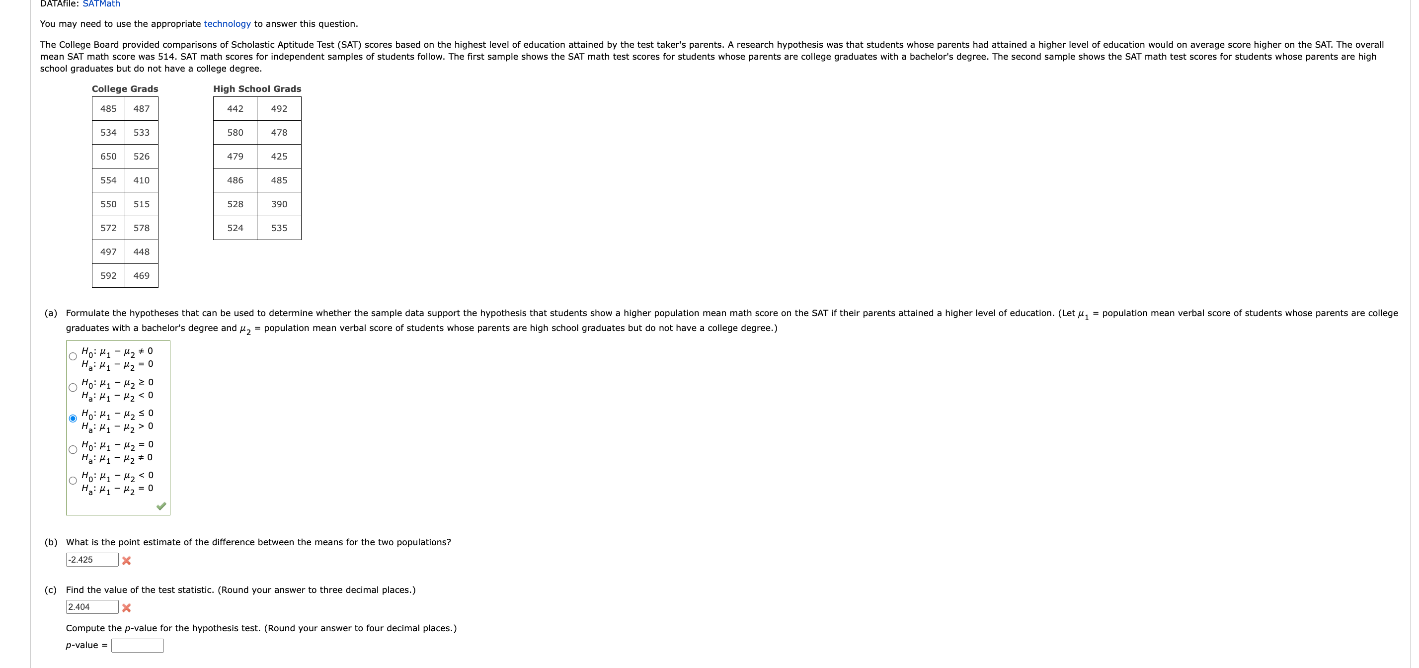 Solved DATAfile: SATMath You may need to use the appropriate | Chegg.com