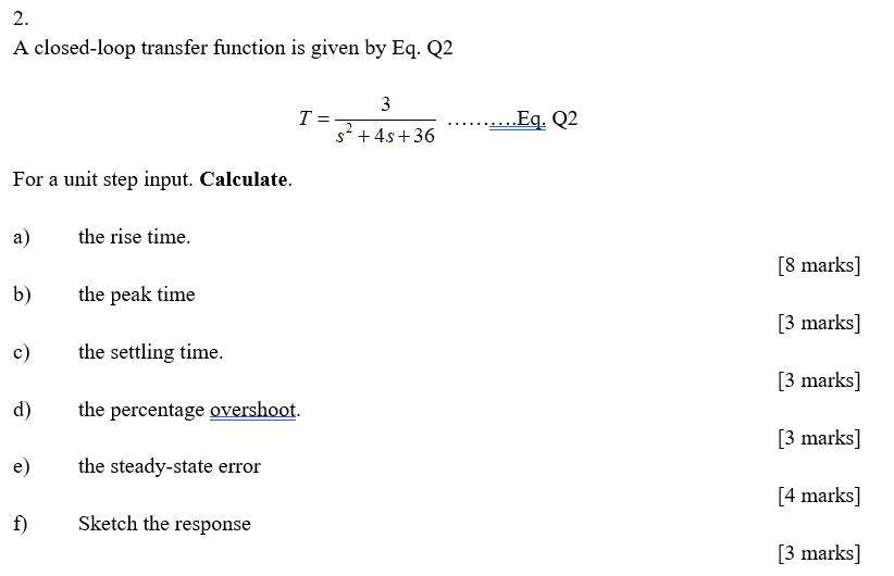 Solved 2. A closed-loop transfer function is given by Eq. Q2 | Chegg.com