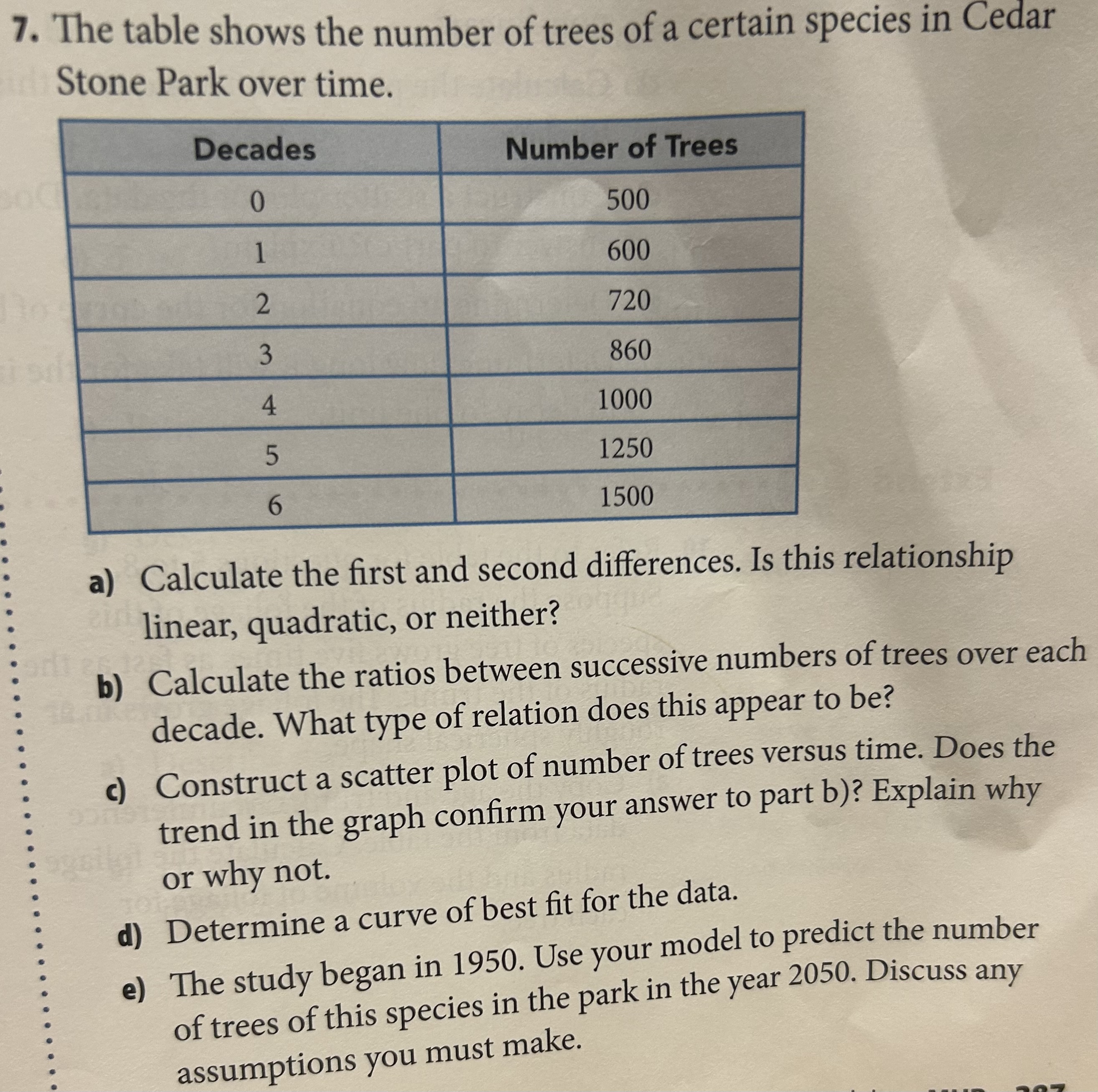 Solved 7. The table shows the number of trees of a certain | Chegg.com