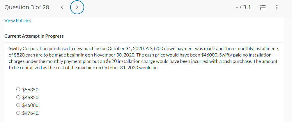 Solved Swifty Corporation purchased a new machine on October | Chegg.com