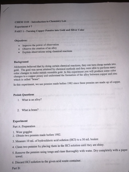 Solved CHEM 1110 - Introduction to Chemistry Lab Experiment | Chegg.com