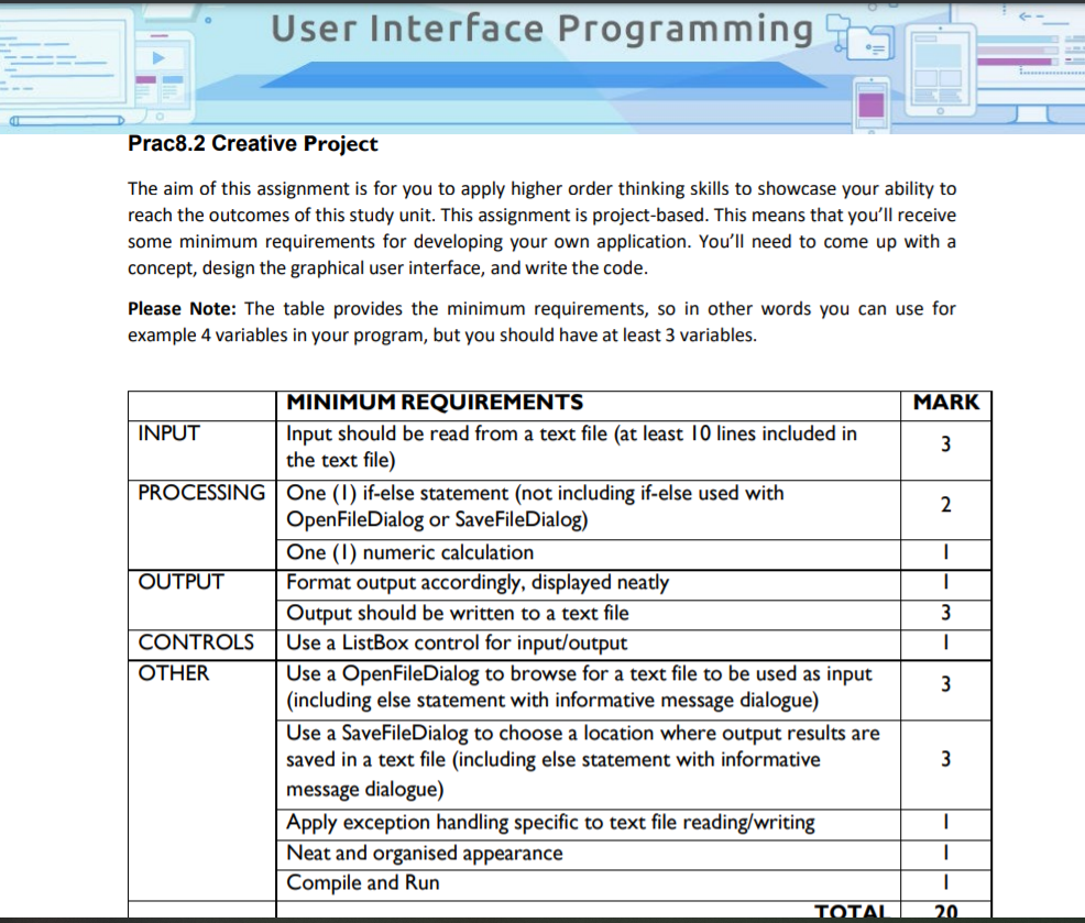 Solved User Interface Programming Prac8.2 Creative Project | Chegg.com