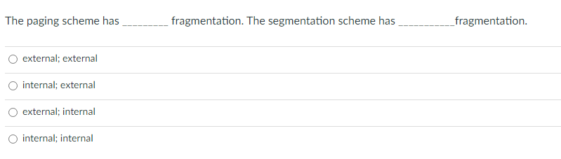 Solved The paging scheme has fragmentation. The segmentation | Chegg.com