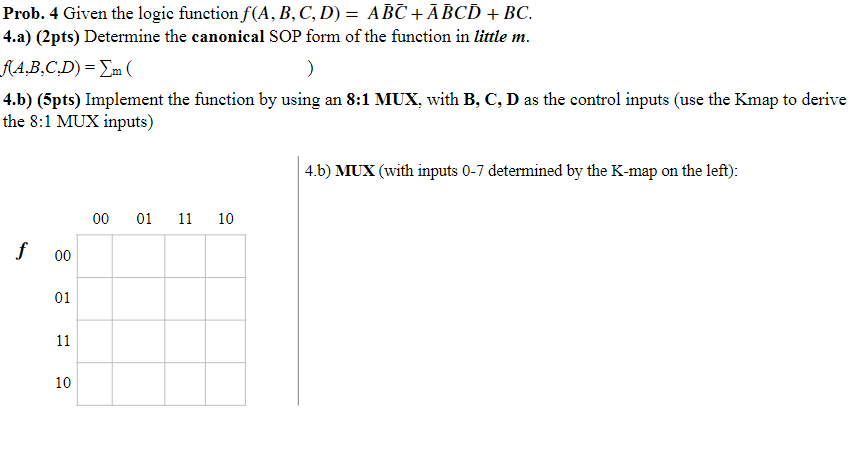 Solved Prob. 4 Given the logic function | Chegg.com