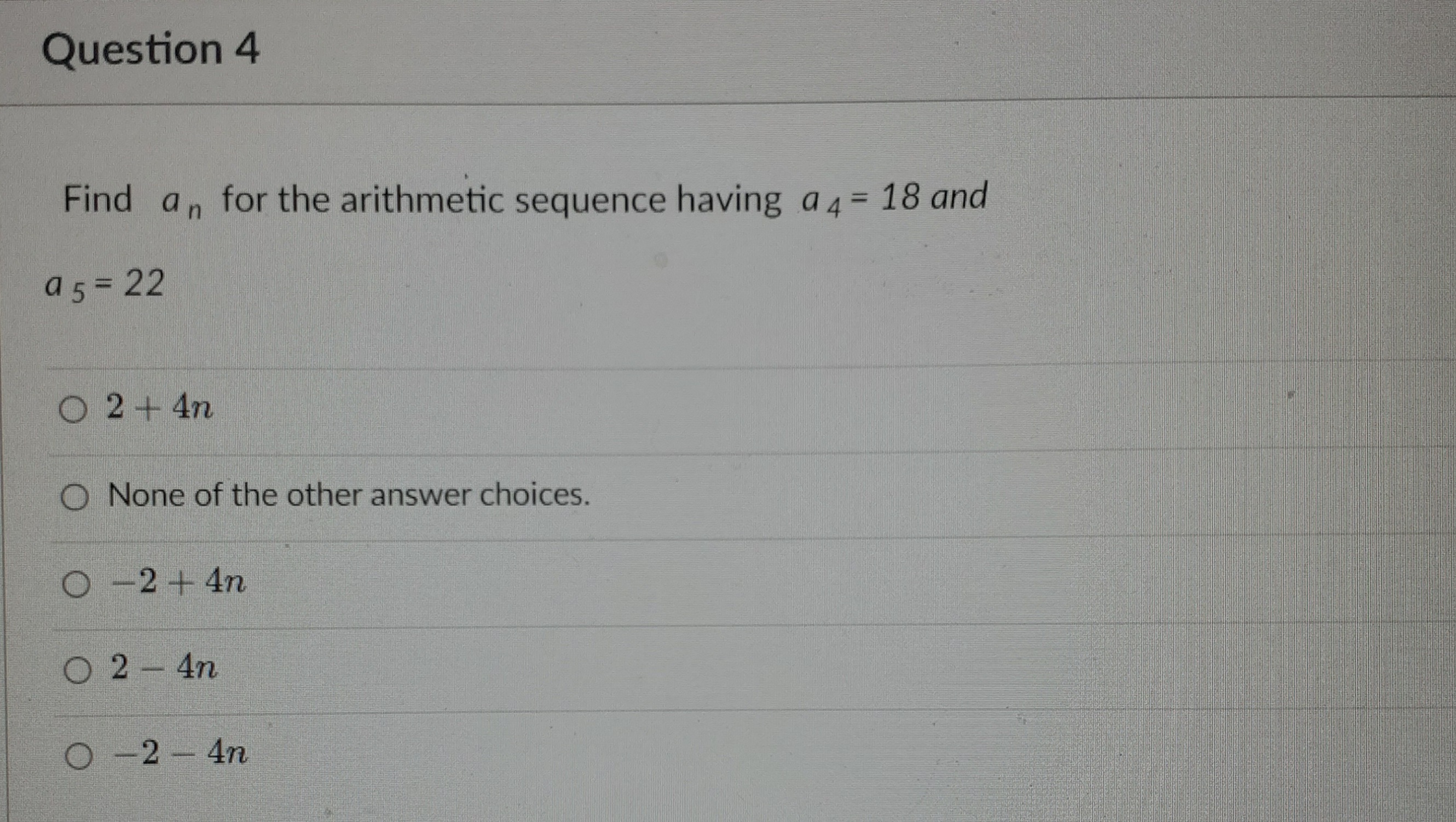 Solved Find an for the arithmetic sequence having a4=18 and | Chegg.com