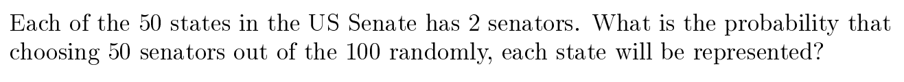 Solved Each of the 50 states in the US Senate has 2 | Chegg.com