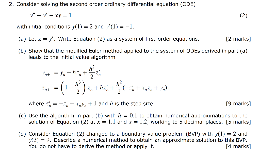 Solved 2. Consider solving the second order ordinary | Chegg.com