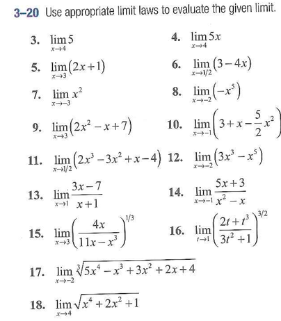 Solved 3-20 Use appropriate limit laws to evaluate the given | Chegg.com
