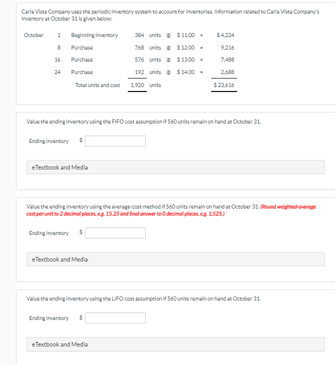 Solved Carla Vista Company uses the periodic inventory | Chegg.com