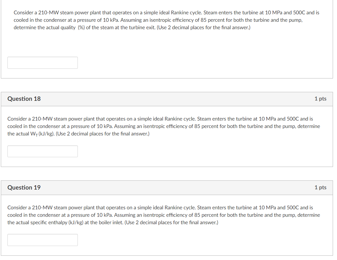 Solved Consider a 210-MW steam power plant that operates on | Chegg.com