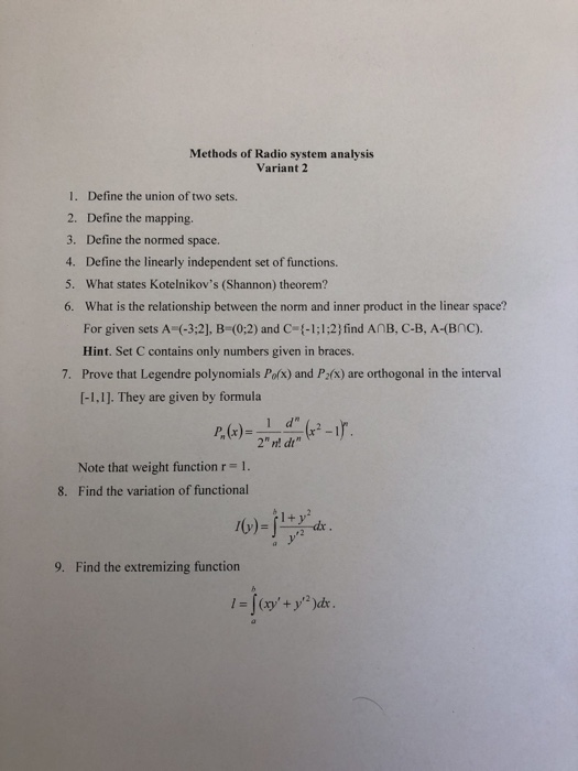 Solved Methods of Radio system analysis Variant 2 I. Define | Chegg.com