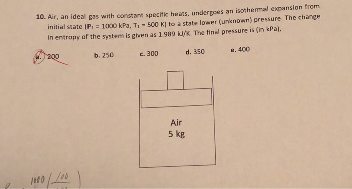 Solved 10. Air, an ideal gas with constant specific heats, | Chegg.com