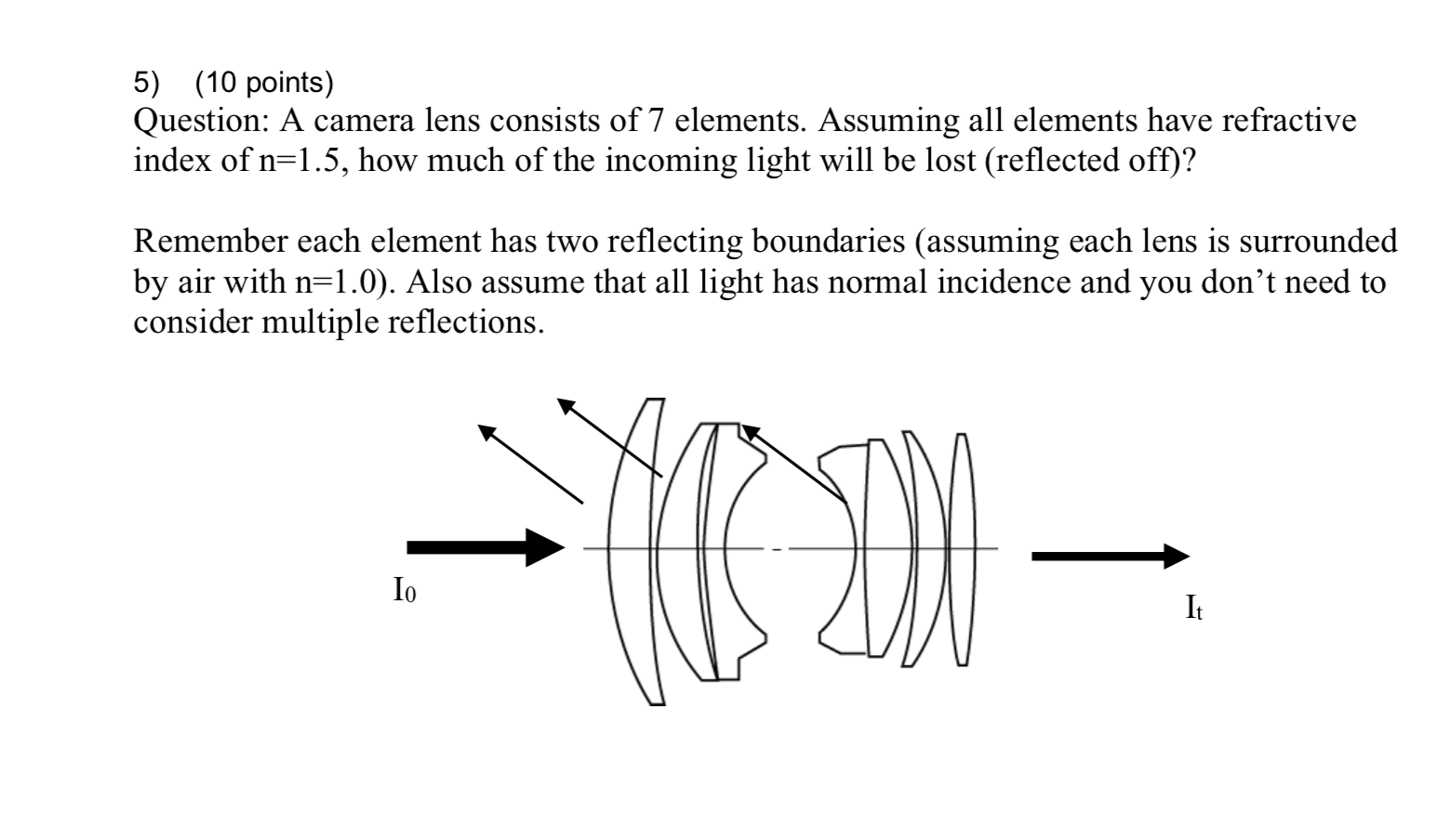 Solved 5) (10 points) Question: A camera lens consists of 7 | Chegg.com