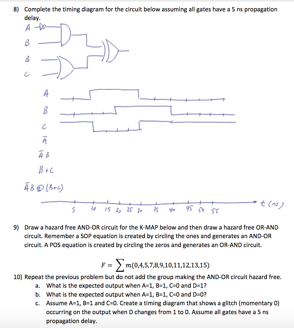 Solved 8) Complete the timing diagram for the circuit below | Chegg.com