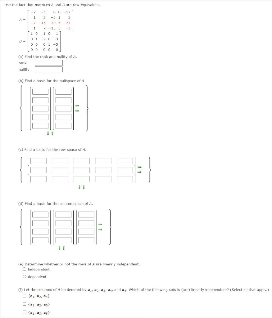Solved Use the fact that matrices A and B are | Chegg.com