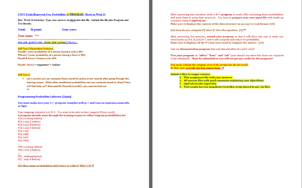CS471 Yoshii Homework 8 on Probabilities w' PROGRAM- | Chegg.com